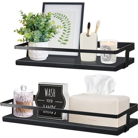 Wall Decor | Floating Shelf Set Of 2 Black Wall Mounted Shelves With ...